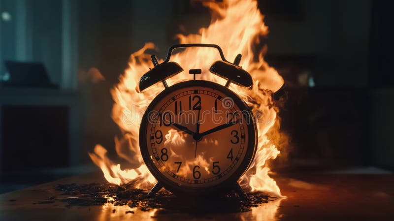 Alarm Clock Engulfed in Flames, Dramatic Fire Effect, Intense Scene ...