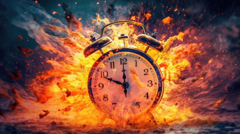 Alarm Clock on Fire Explosion. Time Running Out, Countdown, Deadline ...