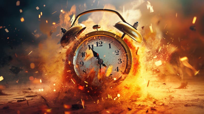 Alarm Clock on Fire Explosion. Time Running Out, Countdown, Deadline ...