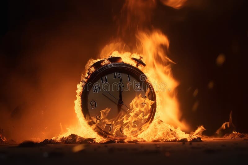 Alarm Clock in Fire. Generative Ai Stock Illustration - Illustration of ...