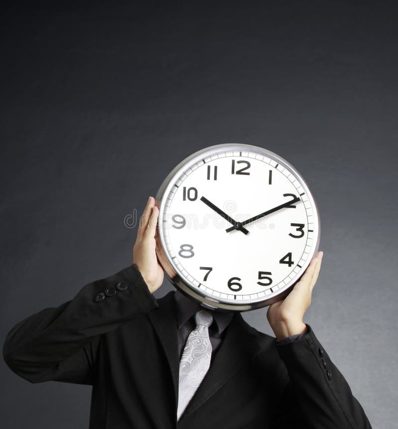 Alarm clock on head stock photo. Image of suit, shot - 38214092
