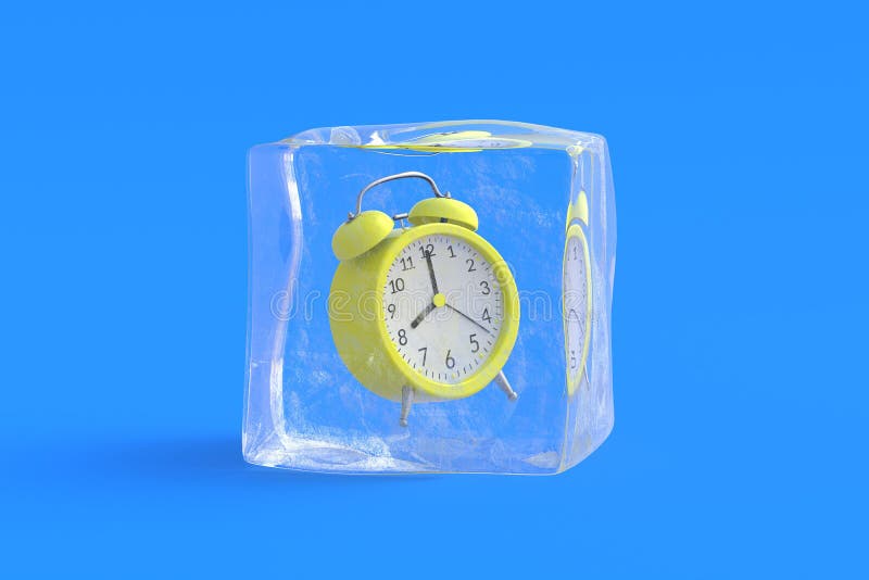 Alarm clock in ice cube stock illustration. Illustration of time ...