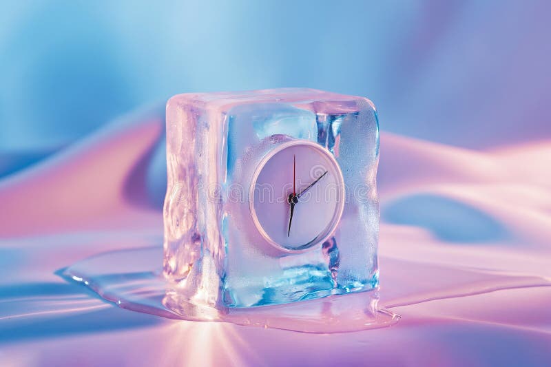 Alarm Clock in Ice Cube, Frozen Time. Stopping the Time Concept, Freeze ...