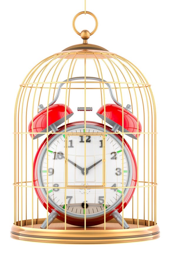 Alarm Clock Inside Bird Cage, 3D Rendering Stock Illustration ...