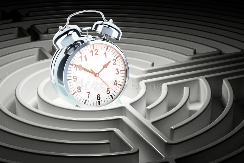 Alarm Clock Inside Labyrinth Maze, 3D Rendering Stock Illustration ...