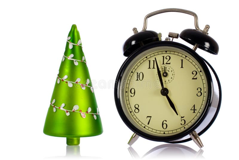 Alarm-clock Isolated with Christmas Tree Stock Photo - Image of minute ...