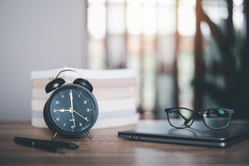 Alarm Clock, Laptop, Books, All on the Table,online Training,distance ...