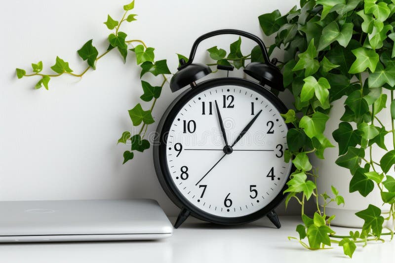Alarm Clock and Laptop stock image. Image of wake, computer - 374809427