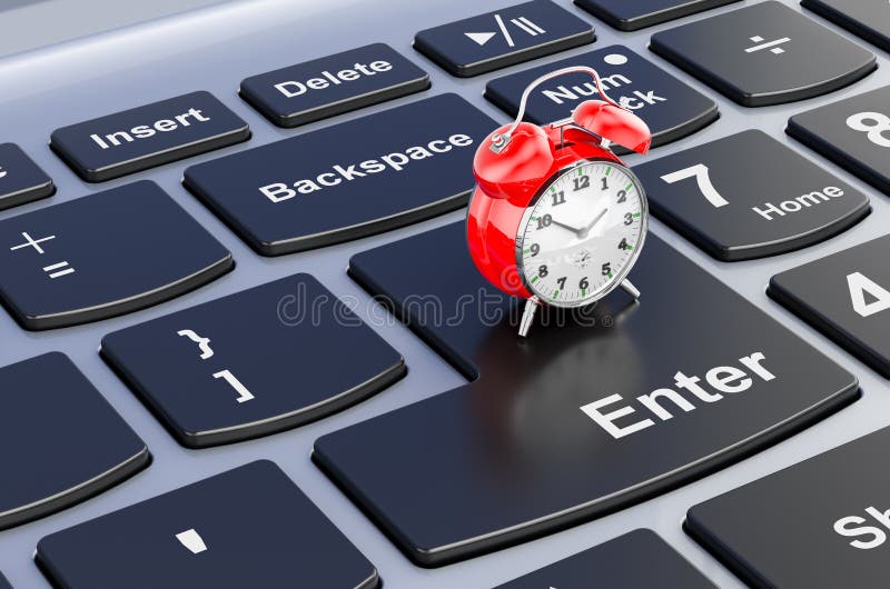 Alarm Clock on Laptop Keyboard, 3D Rendering Stock Illustration ...