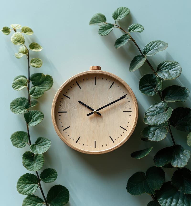 Alarm Clock among Leaves on Plain Background, Space Text. Concept Study ...