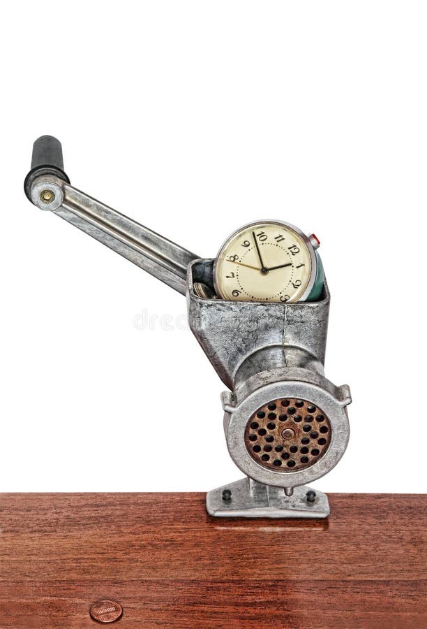 Alarm Clock In Meat Grinder On White Background. Stock Photo - Image of ...