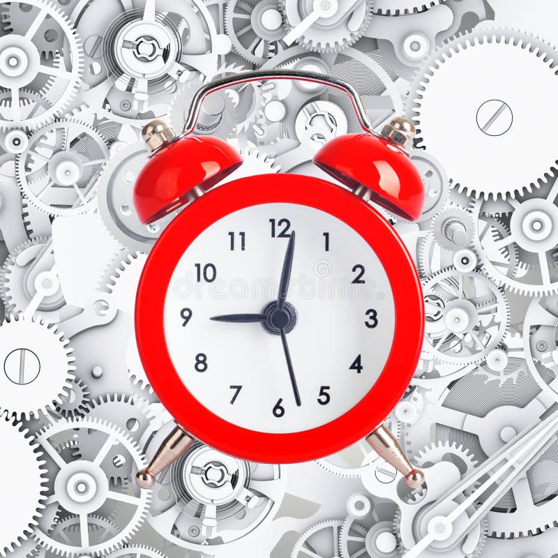 Alarm Clock on Metal Cog Gears Background Stock Illustration ...