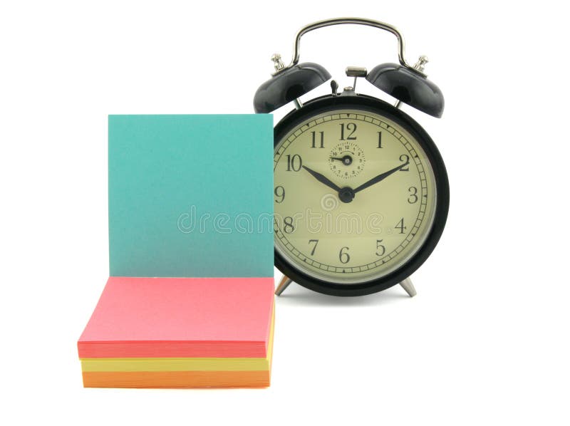 Alarm clock with a note stock image. Image of clock, hours - 1666001