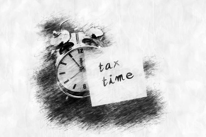 Alarm Clock with Note `tax Time` in Pencil Drawing Style Stock Photo ...