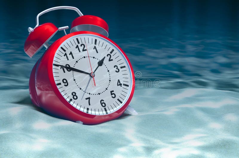 Alarm Clock on Ocean Bottom Underwater. Lost Time Concept. 3D Rendering ...