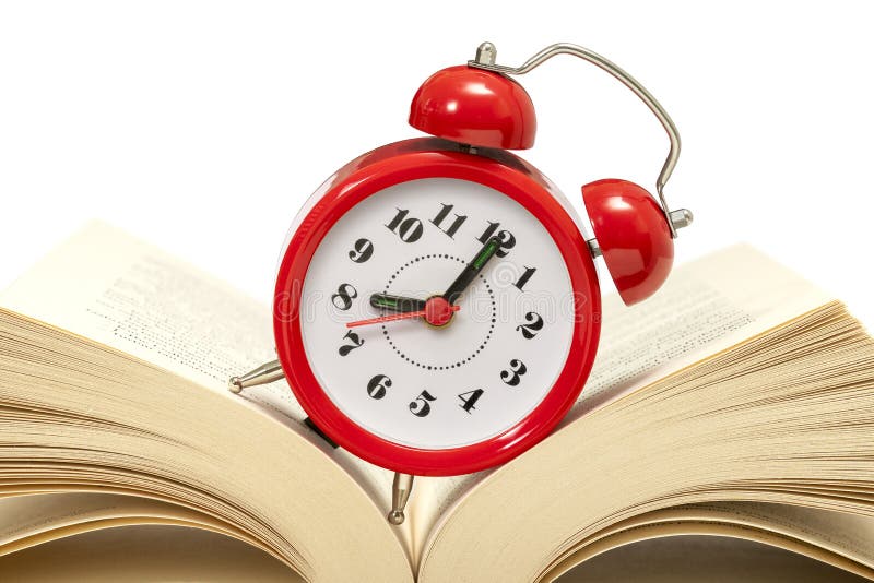 Alarm Clock on the Open Book Pages Stock Image - Image of sheet, learn ...