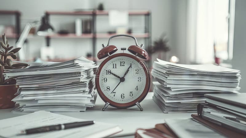 Alarm Clock and Papers on Office Table, Time Management Concept Stock ...
