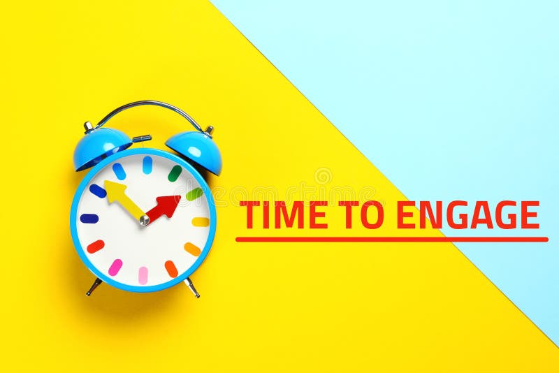 Alarm Clock and Phrase TIME TO ENGAGE on Background, Top View Stock ...