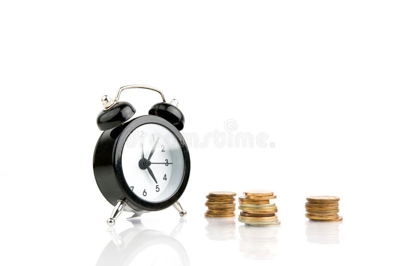 Alarm Clock with Pile of Coins Stock Image - Image of exchange, payment ...