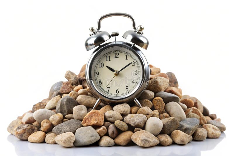 Alarm Clock on Pile of Stones Isolated on White Background Stock ...