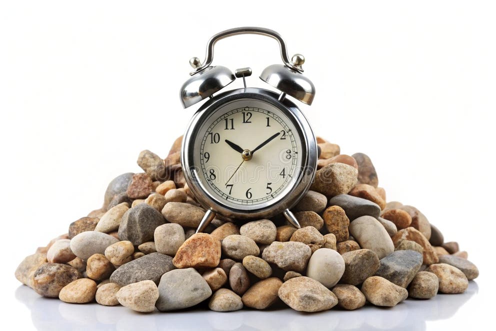 Alarm Clock on Pile of Stones Isolated on White Background Stock ...