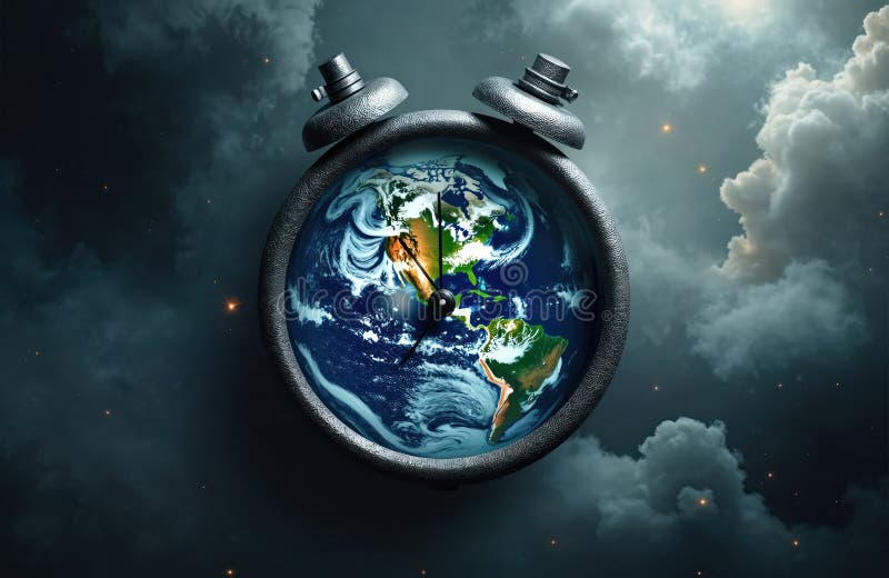Alarm Clock with Planet Earth Inside Surrounded by Dramatic Clouds ...