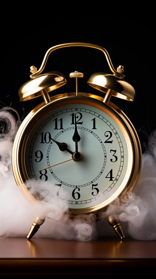 Alarm Clock Positioned with Ethereal White Clouds on Deep Black ...