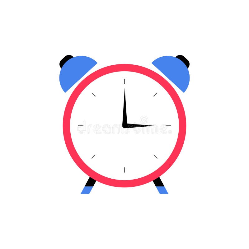 Alarm Clock with Red Frame and Blue Bells in Flat Vector Illustration ...