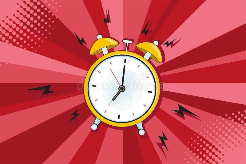 Comic Alarm Clock Ringing And Expression With Wake Up Text. Vector ...