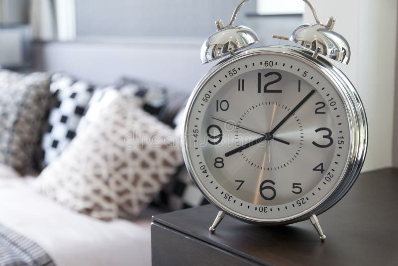 Alarm clock stock image. Image of pillow, single, morning - 79057723