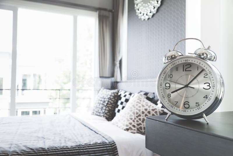 Alarm clock stock photo. Image of closeup, bedroom, number - 79057926