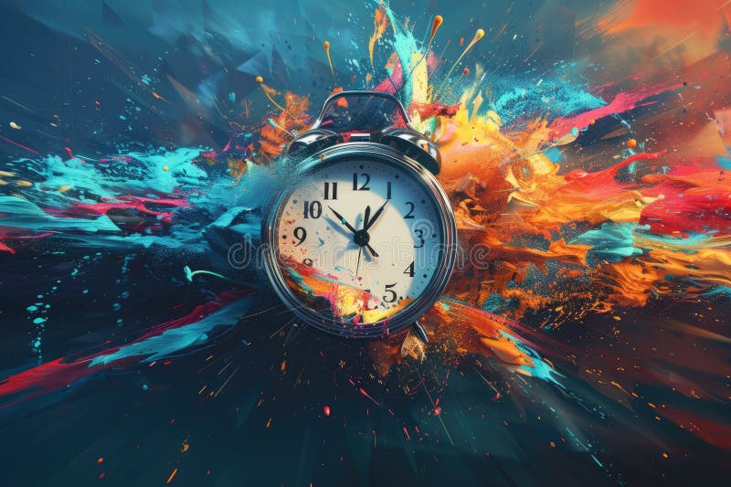 An Alarm Clock Sits in the Middle of a Vibrant, Swirling Explosion of ...