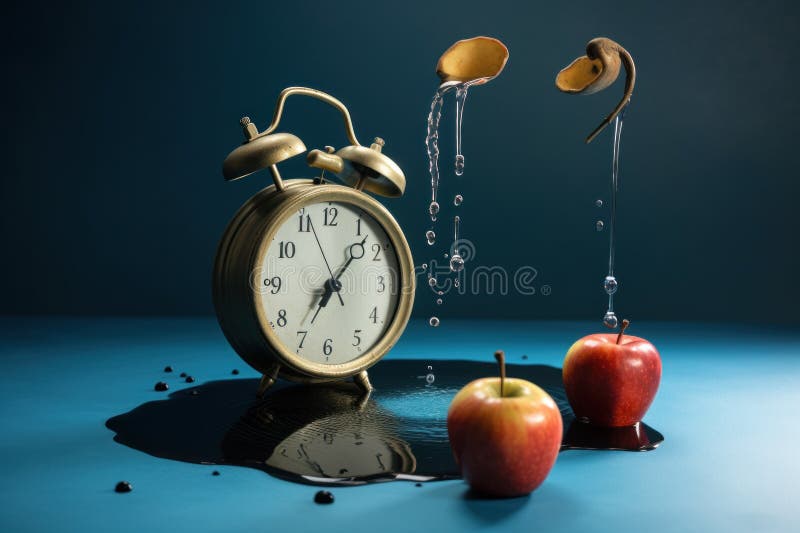 An Alarm Clock Sitting on Top of a Table Next To an Apple. Generative ...