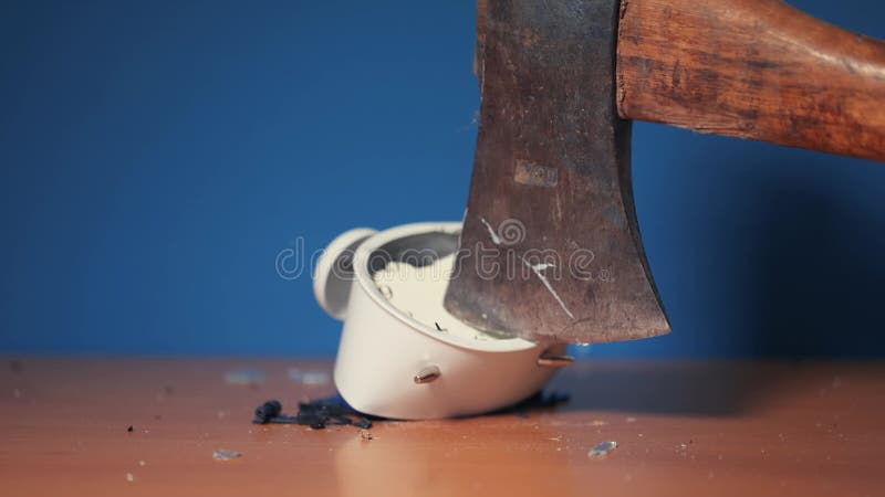 Alarm Clock Destroyed with an Axe Stock Video - Video of angry, hatchet ...