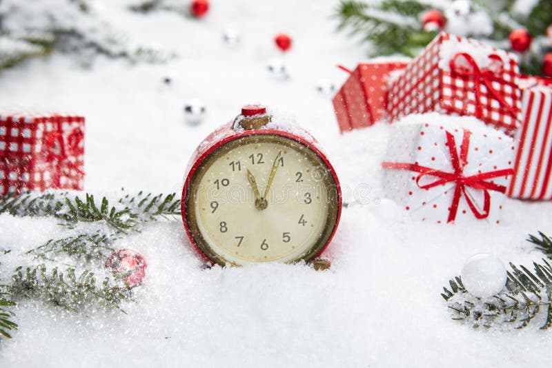 Alarm clock with snow stock photo. Image of celebrate - 47121244