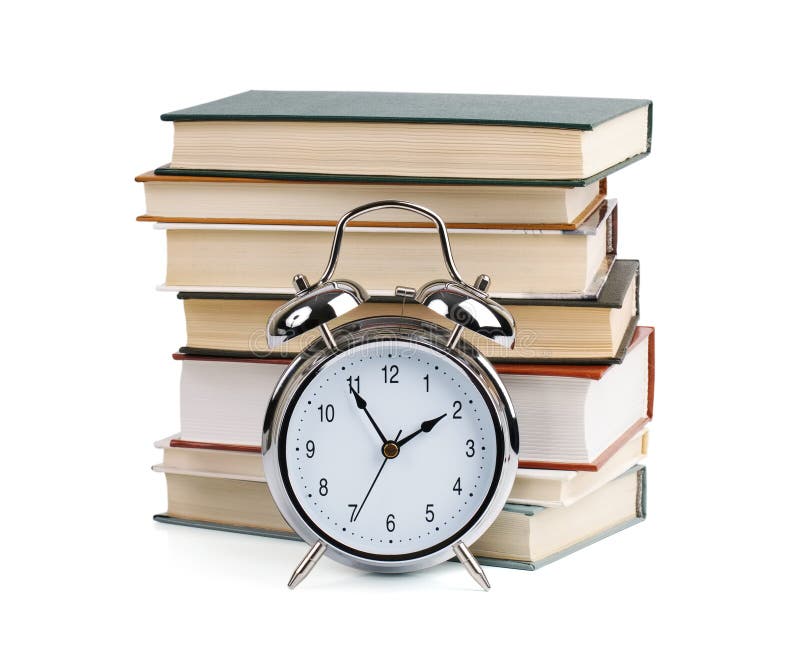 Alarm Clock and Stack of Books Stock Photo - Image of encyclopedia ...