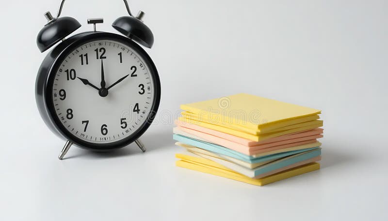 Time Management: Alarm Clock and Colorful Sticky Notes on White ...