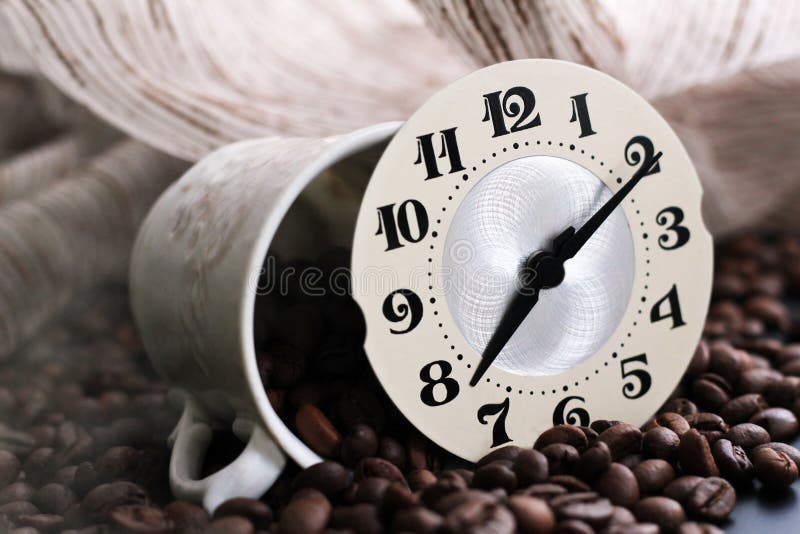 Alarm Clock Standing on the Beans of Coffee. Coffee Time Concept Stock ...