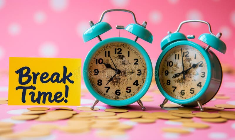Alarm Clock and Sticky Note with Break Time! Text Signifying the ...