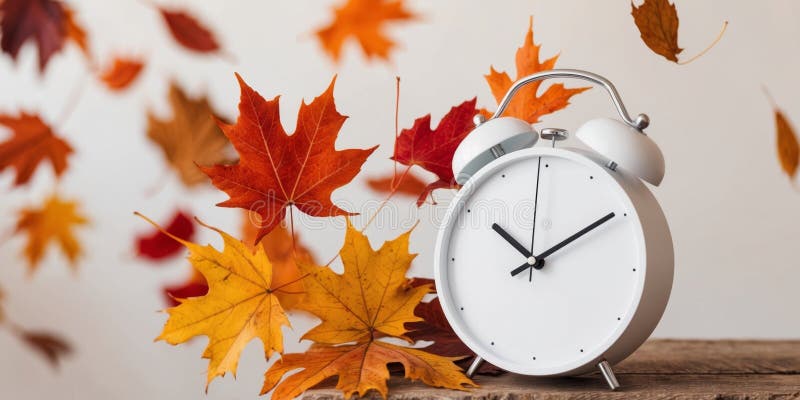 An Alarm Clock Surrounded by Colorful Autumn Leaves Showcasing the ...