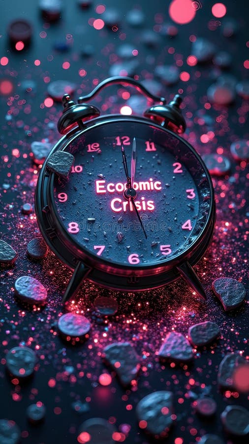 Alarm Clock Symbolizing Economic Crisis with Falling Coins and Red ...