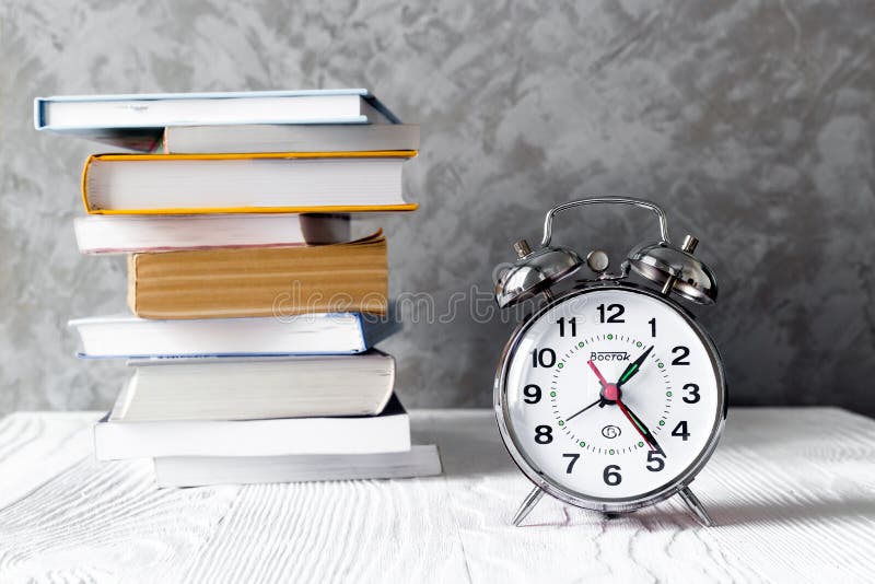 Alarm Clock Time To Read Books Stock Image - Image of wood, library ...