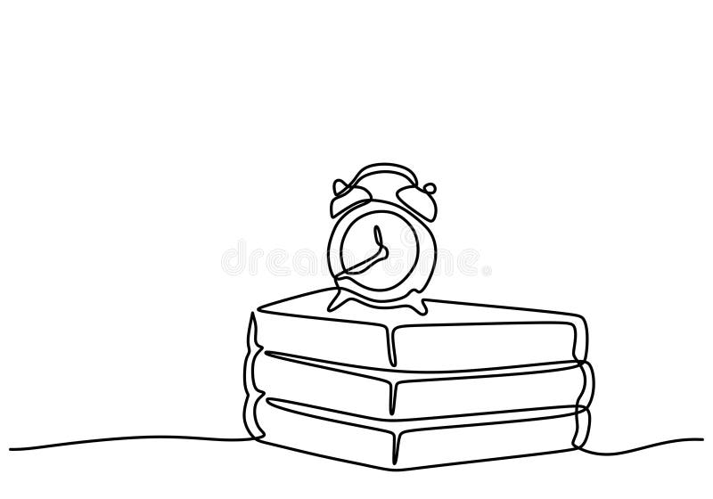 Alarm Clock on a Stack of Books in Continuous Line Drawing. Minimalist ...