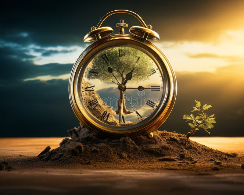 An Alarm Clock with a Tree Growing Out of it Stock Illustration ...