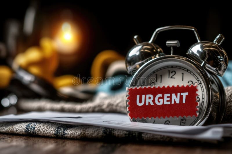 Alarm Clock with Urgent Tag on Desk Representing Time-sensitive Task ...