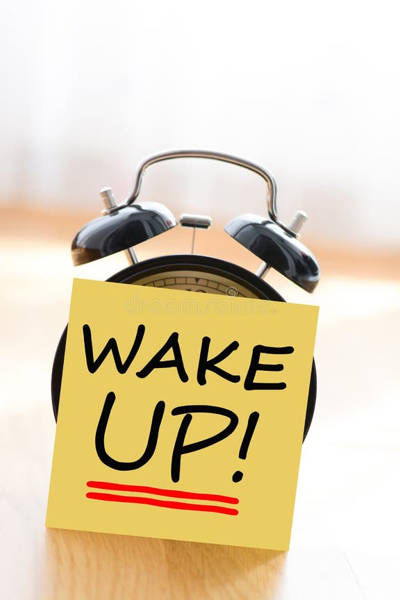 Alarm Clock with Wake Up Adhesive Note Stock Photo - Image of forecast ...