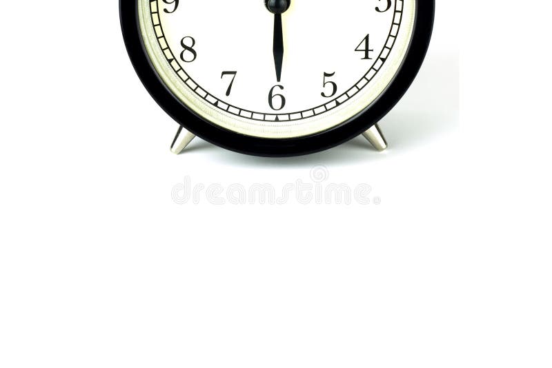 Alarm Clock on White, Showing Six O`clock Stock Image - Image of urgent ...