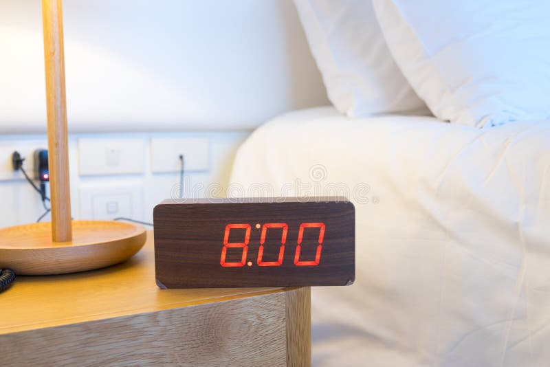 Alarm Clock Work Time on the Bed 8 am. Stock Image - Image of hour ...