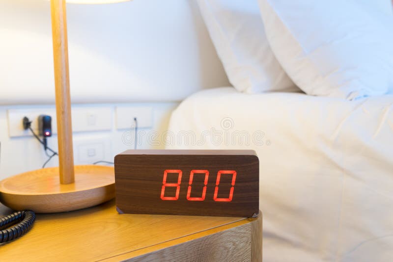 Alarm Clock Work Time on the Bed 8 am. Stock Photo - Image of note ...