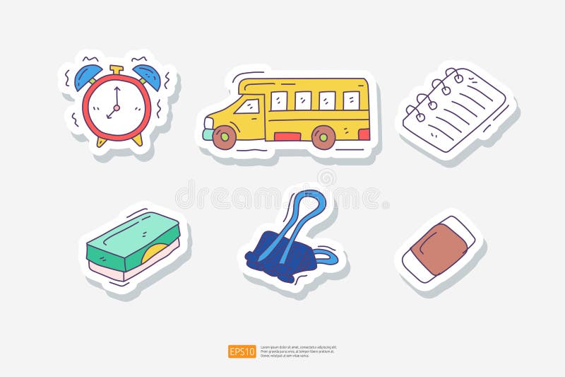 Alarm Clock, Yellow Bus School, Note, Whiteboard Eraser, Paper Clip ...